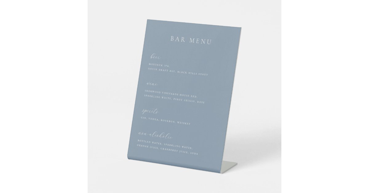 Minimalist Dusty Blue Bar Menu List Pedestal Sign | Zazzle