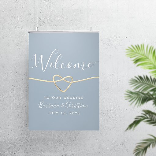 Minimalist Dusty Blue Calligraphy Wedding Welcome Poster | Zazzle