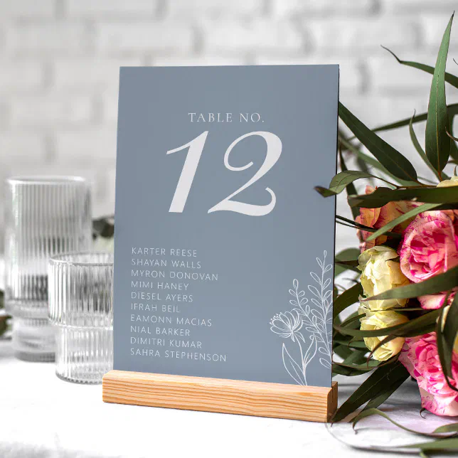 Minimalist Dusty Blue Modern Classic Wedding Names Table Number | Zazzle