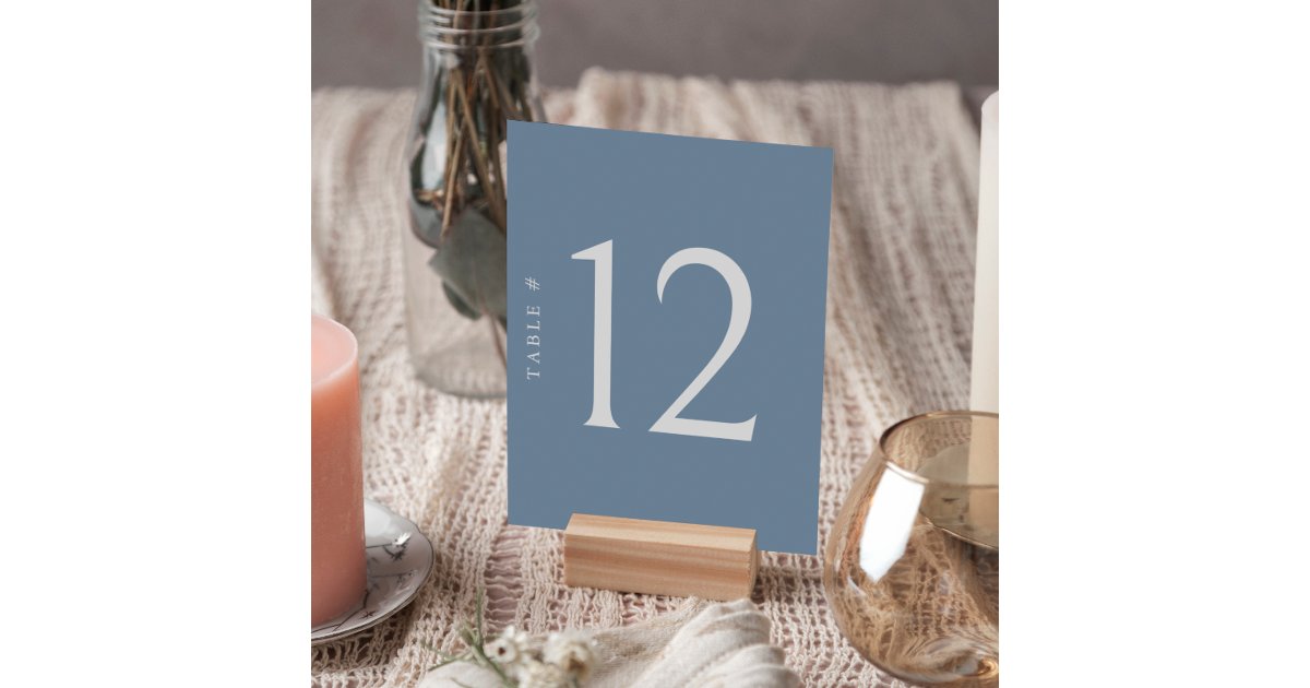 Minimalist Dusty Blue Table Number Wedding Card | Zazzle