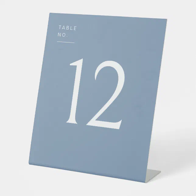 Minimalist Dusty Blue Table Number Wedding Pedestal Sign | Zazzle