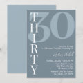 Minimalist Dusty Blue Thirty 30th Birthday Party Invitation | Zazzle