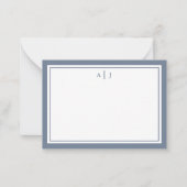 Minimalist Dusty Blue Two Border Monogram Note Card | Zazzle