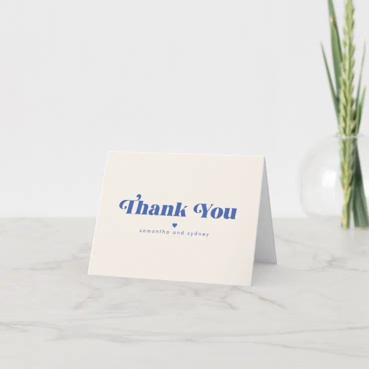 Minimalist Ecru Blue Retro Typography Name Thank You Card | Zazzle