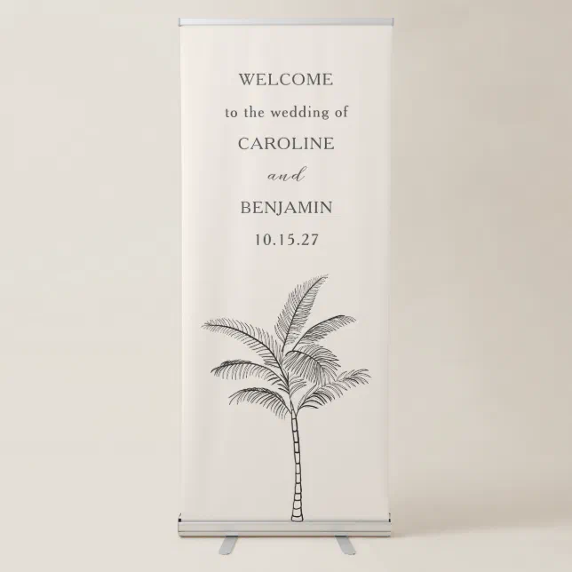 Minimalist Ecru Palm Tree Custom Wedding Welcome Retractable Banner ...