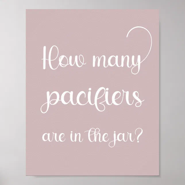 Minimalist Elegant Baby Shower How Many Pacifiers Poster | Zazzle