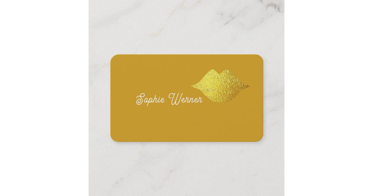 Minimalist Elegant Beauty Gold Lips Dusty Mustard Business Card | Zazzle