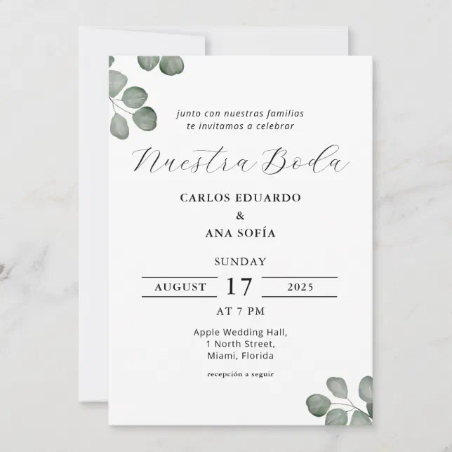 Minimalist Elegant Bilingual Spanish Wedding Invitation | Zazzle