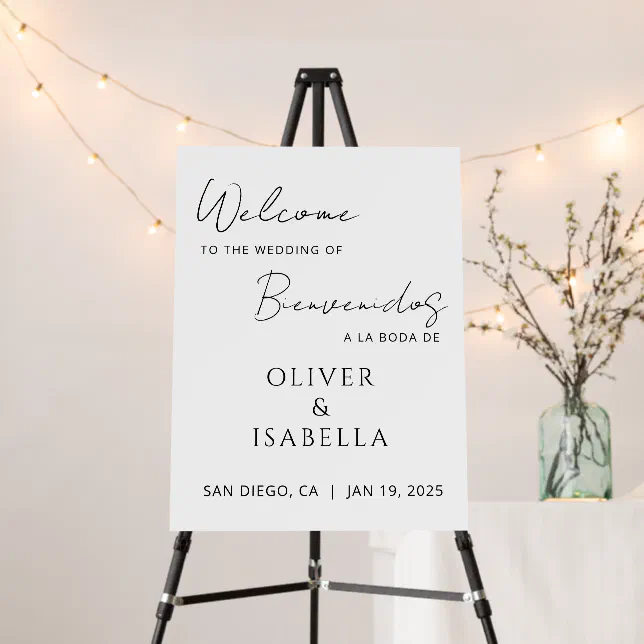 Minimalist Elegant Bilingual Wedding Welcome Sign | Zazzle