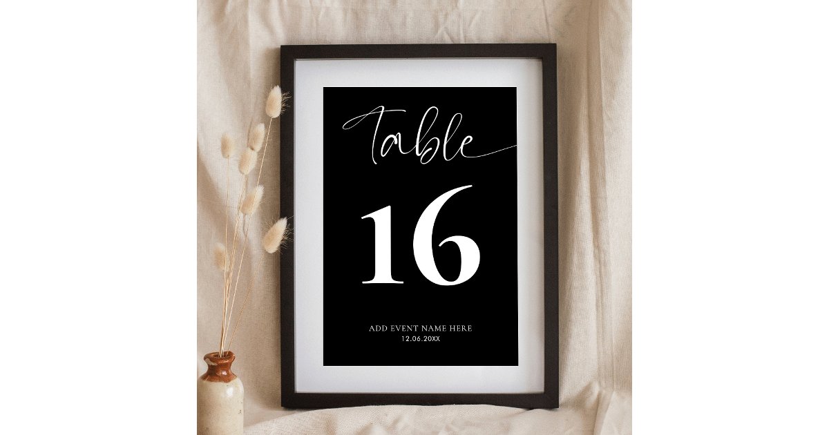 Minimalist Elegant Black Company Event Table Sign Number | Zazzle