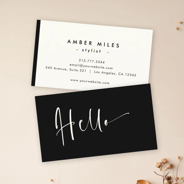 Minimalist Elegant Black Ivory Chic Stylish Hello Business Card | Zazzle