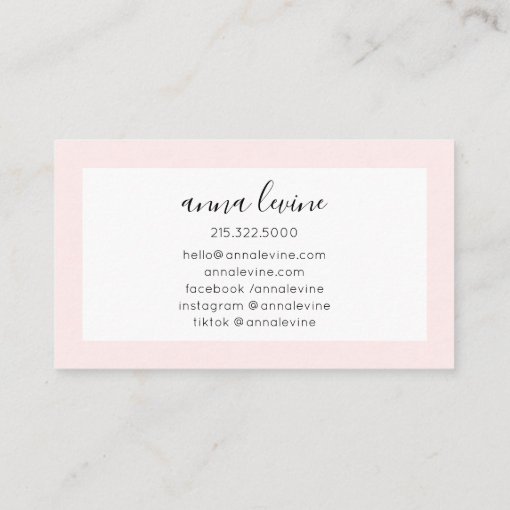 Minimalist Elegant Blush Pink White Border Business Card | Zazzle