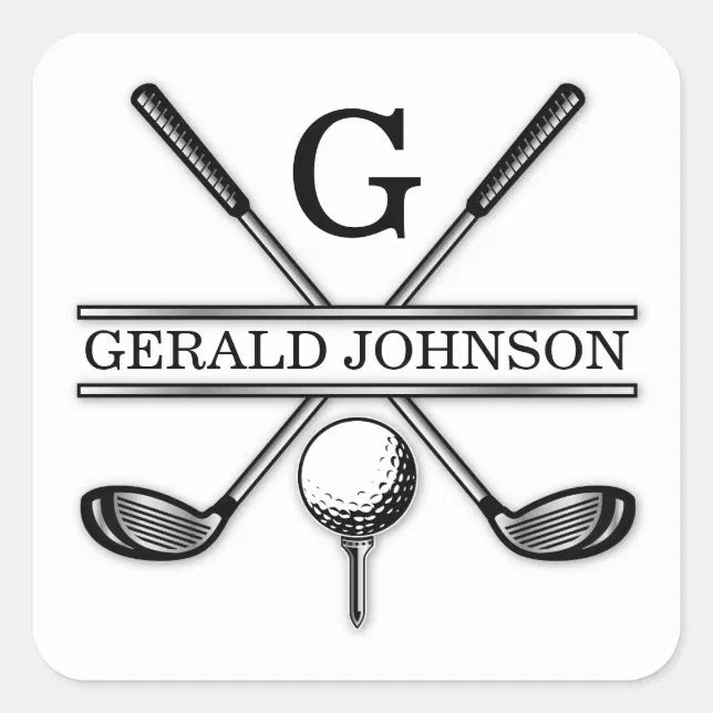 Minimalist Elegant Custom Golf Monogram Square Sticker | Zazzle
