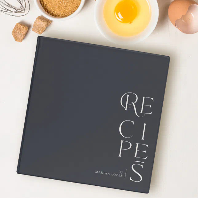 Minimalist Elegant Dark Blue Recipe 3 Ring Binder | Zazzle