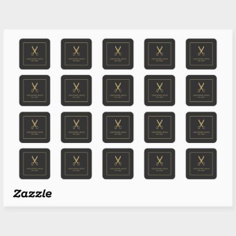Minimalist Elegant Dark Faux Gold Scissor Square Sticker | Zazzle