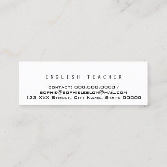 Minimalist elegant english teacher mini business card | Zazzle
