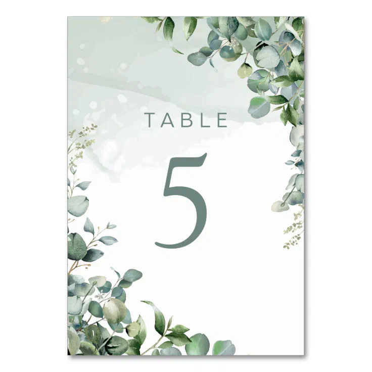 Minimalist Elegant Eucalyptus Sage Green Wedding Table Number | Zazzle