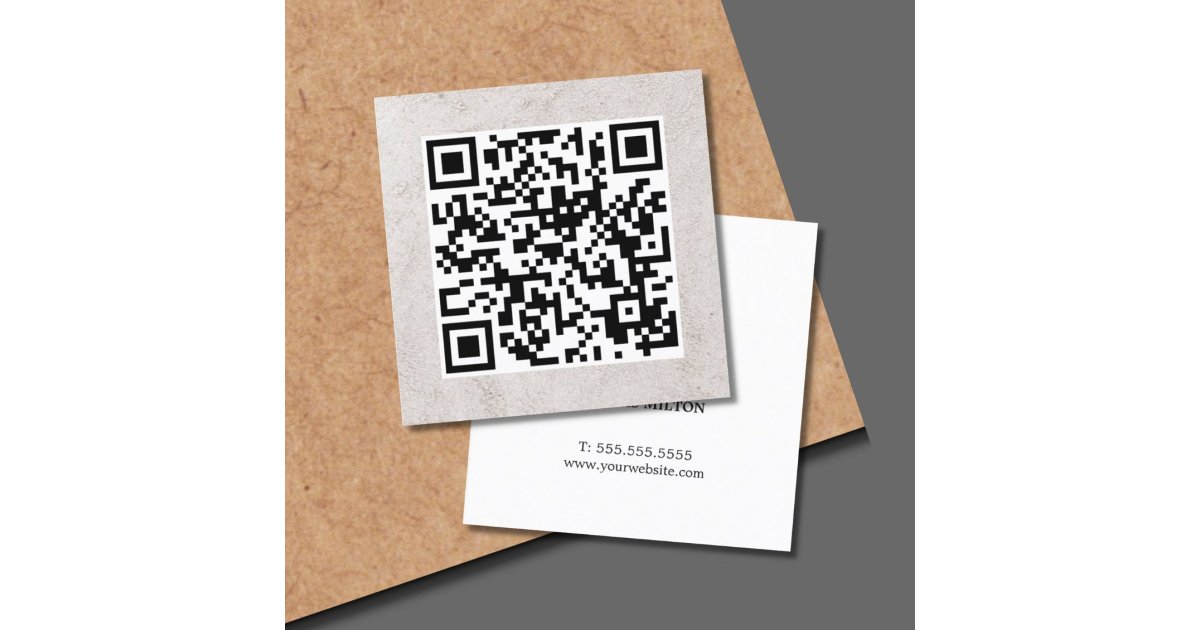 Minimalist Elegant Faux Stone QR Code Consultant Square Business Card ...