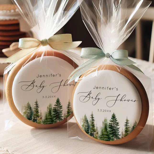 Minimalist elegant forest rustic baby shower sugar cookie | Zazzle