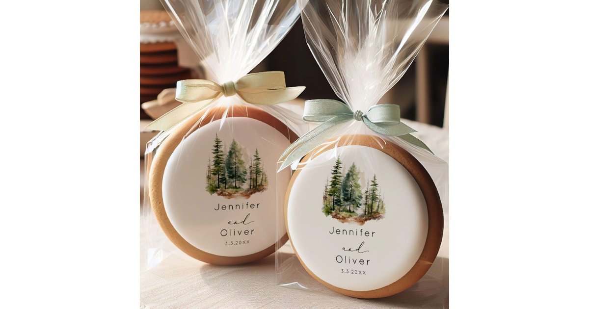 Minimalist elegant forest rustic wedding sugar cookie | Zazzle