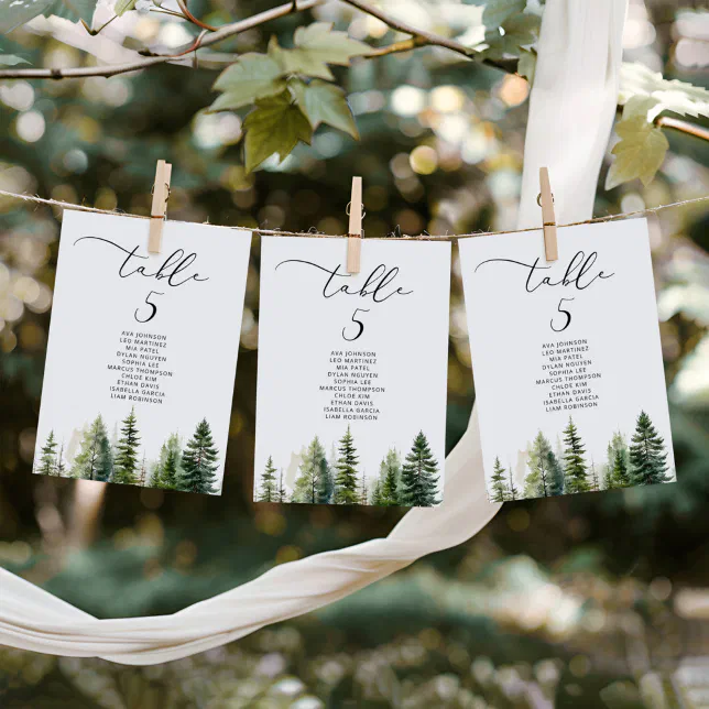 Minimalist elegant Forest Table Seating Chart card | Zazzle