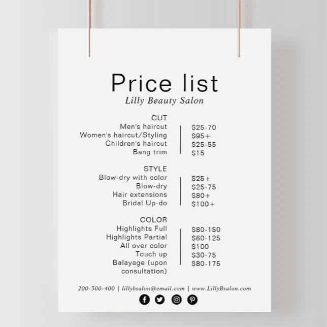 Minimalist Elegant Formal Beauty Salon Price List | Zazzle
