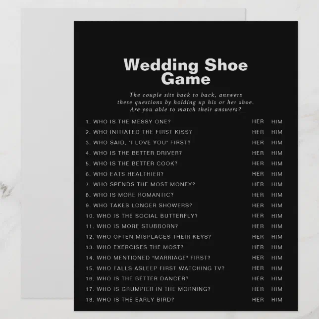 Minimalist Elegant Formal Black Wedding Shoe Game | Zazzle