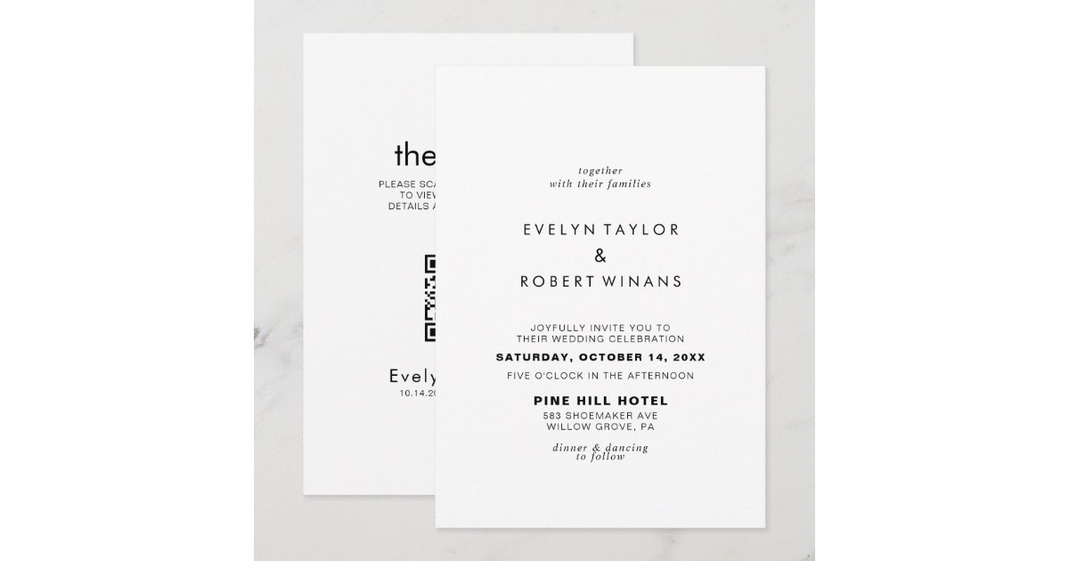 Minimalist Elegant Formal Front and Back Wedding Invitation | Zazzle