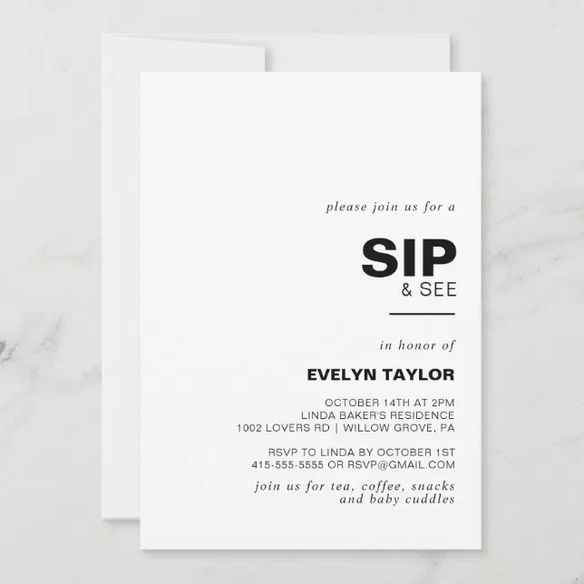 Minimalist Elegant Formal Sip and See Invitation | Zazzle