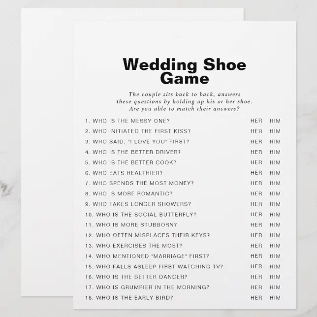 Minimalist Elegant Formal Wedding Shoe Game | Zazzle