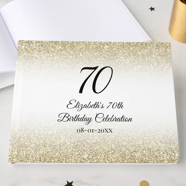 Minimalist Elegant Gold and Black 70th Birthday Guest Book | Zazzle