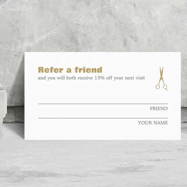 Minimalist Elegant Gold White Refer a Friend Card | Zazzle