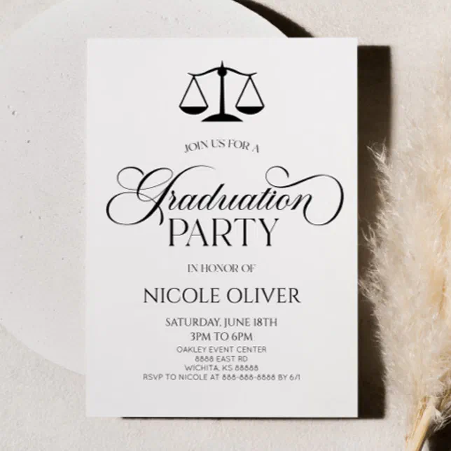 Minimalist Elegant Lawyer Scale Graduation Invitation | Zazzle