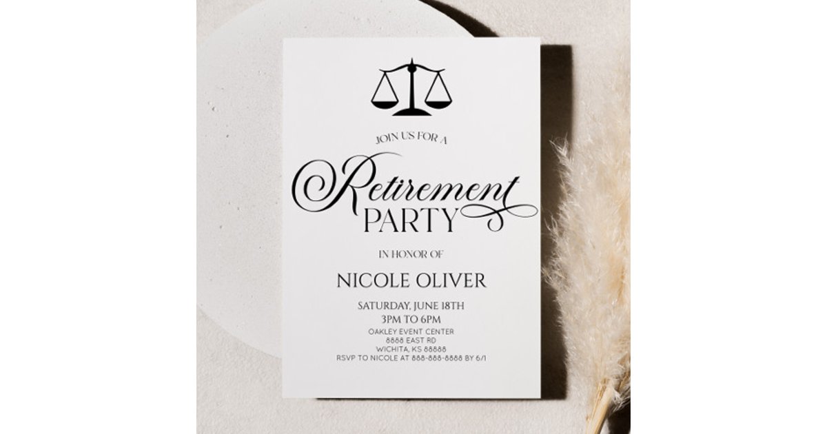 Minimalist Elegant Lawyer Scale Retirement Party Invitation | Zazzle