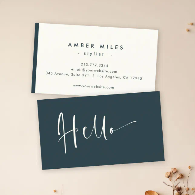 Minimalist Elegant Moody Teal Chic Stylish Hello Business Card | Zazzle