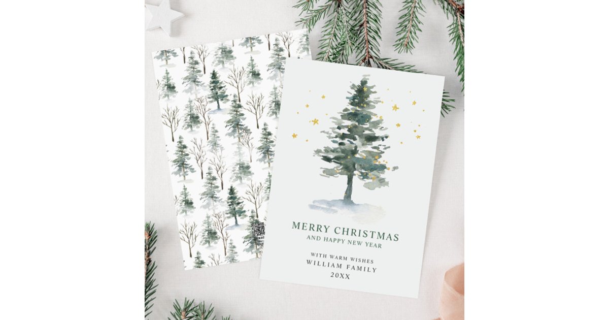 Minimalist Elegant Pine Tree Christmas Greeting Holiday Card | Zazzle