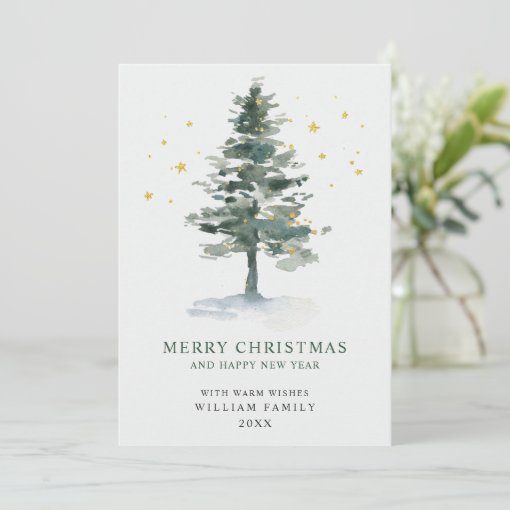 Minimalist Elegant Pine Tree Christmas Greeting Holiday Card | Zazzle