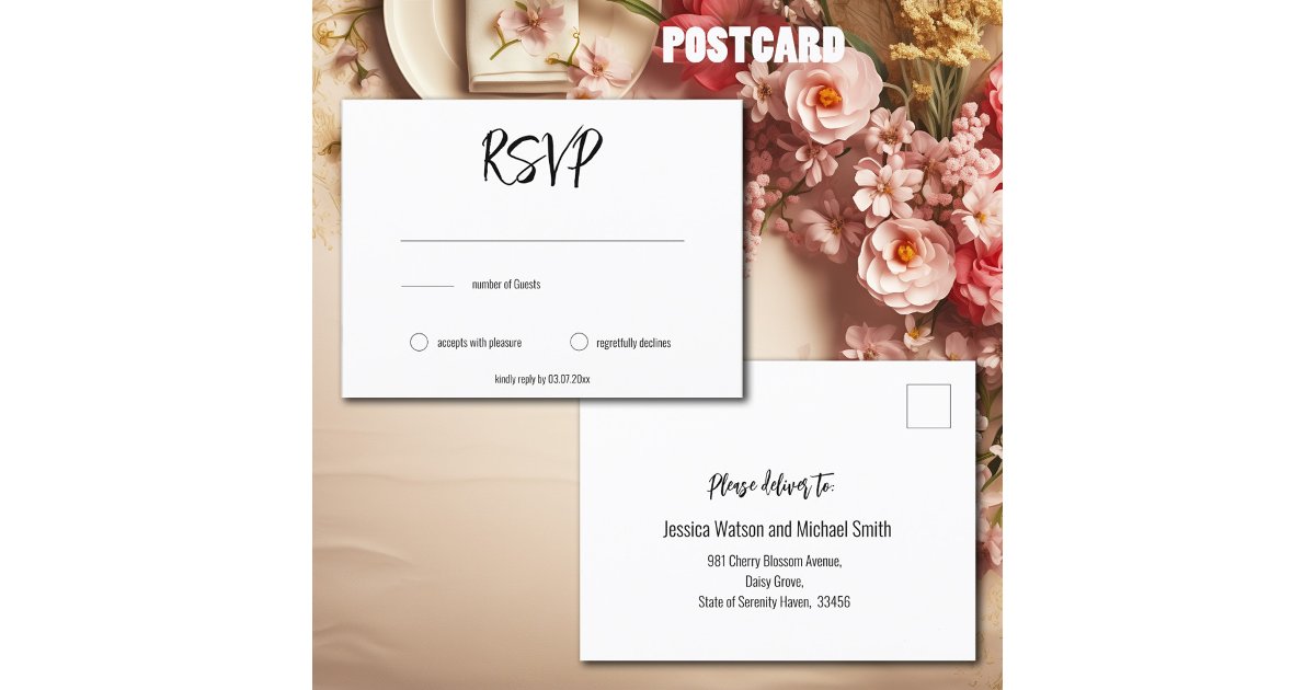 Minimalist Elegant RSVP & number of Guests Postcard | Zazzle