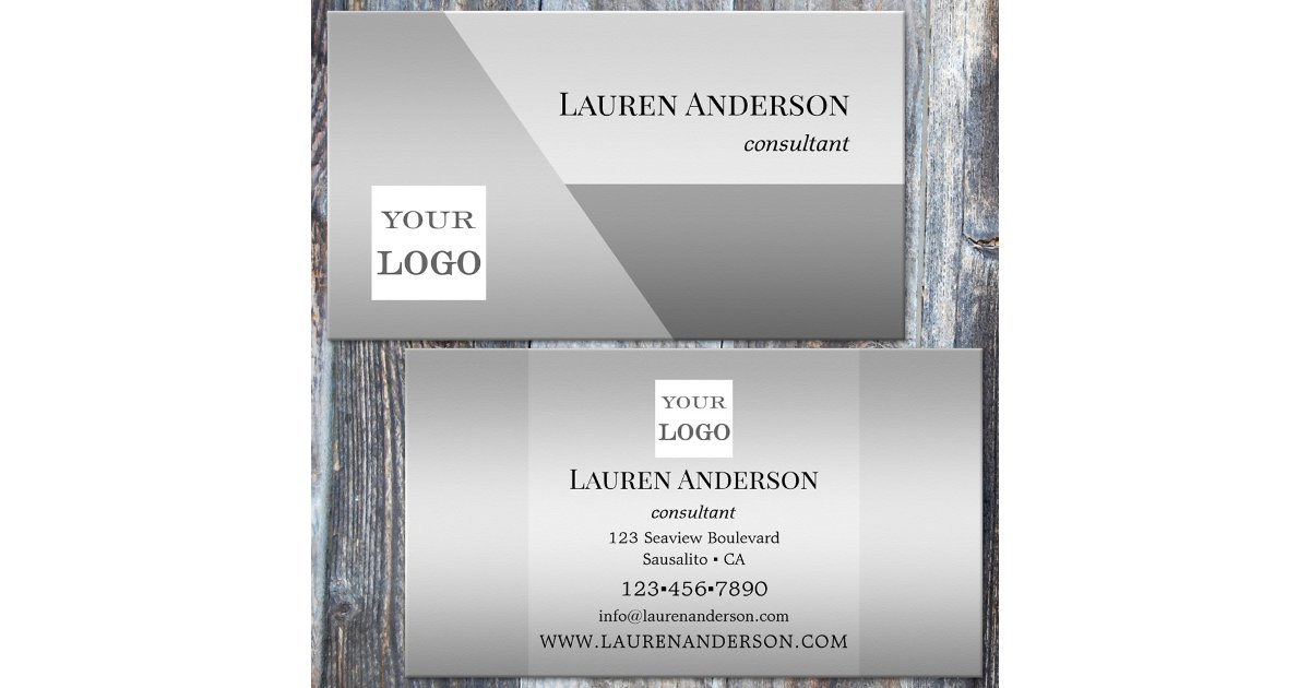 Minimalist Elegant Silver Gray Logo Business Card | Zazzle