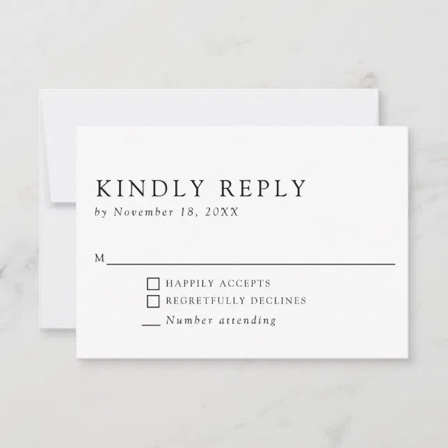 Minimalist Elegant Simple & Clean Kindly Reply RSVP Card | Zazzle