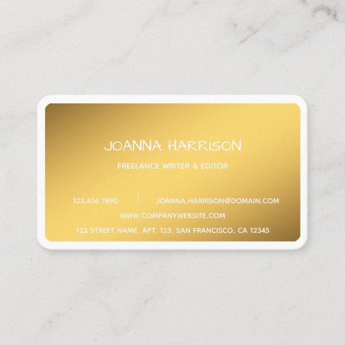Minimalist Elegant Trendy Gold Writer Editor Business Card | Zazzle.com
