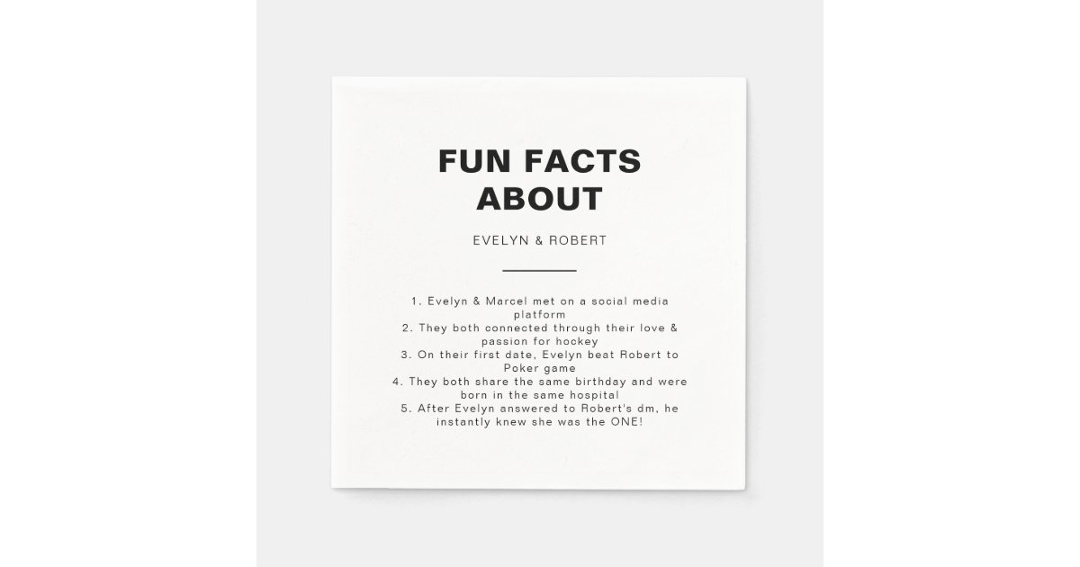 Minimalist Elegant Trivia Fun Facts Wedding Napkins | Zazzle