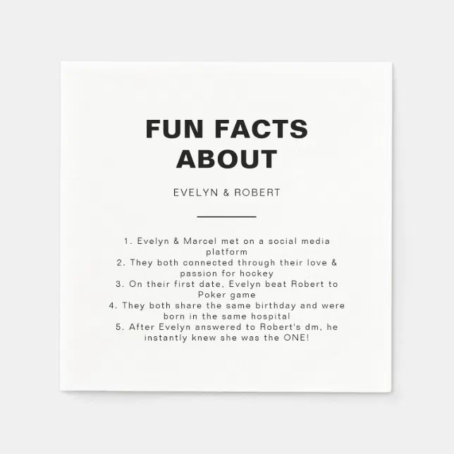 Minimalist Elegant Trivia Fun Facts Wedding Napkins | Zazzle