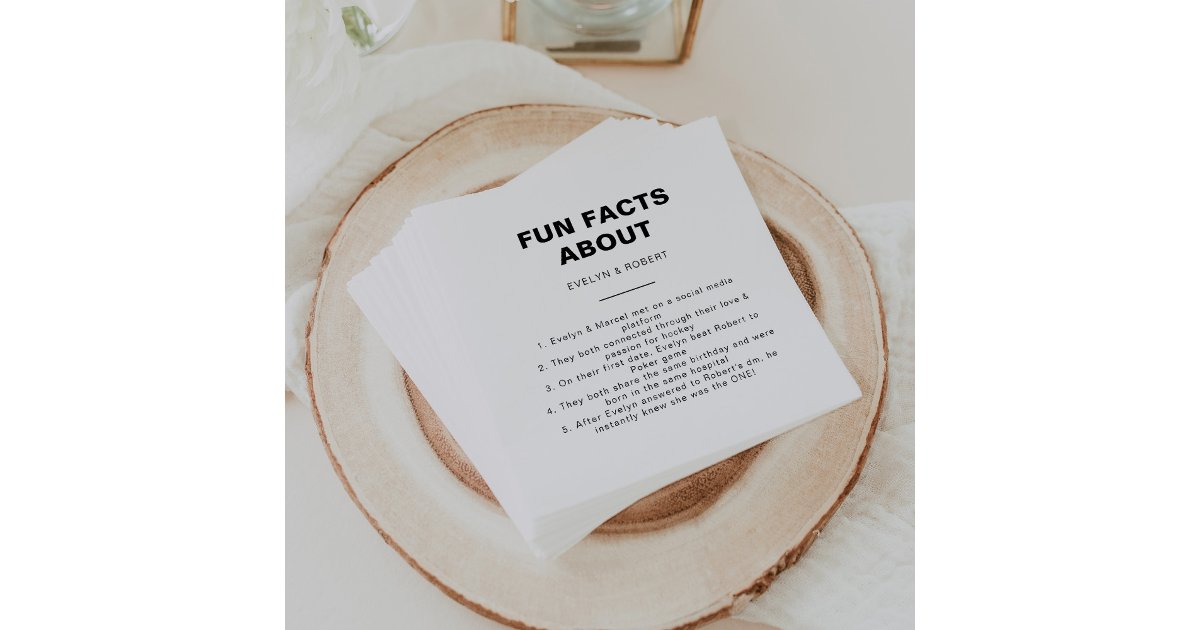 Minimalist Elegant Trivia Fun Facts Wedding Napkins | Zazzle