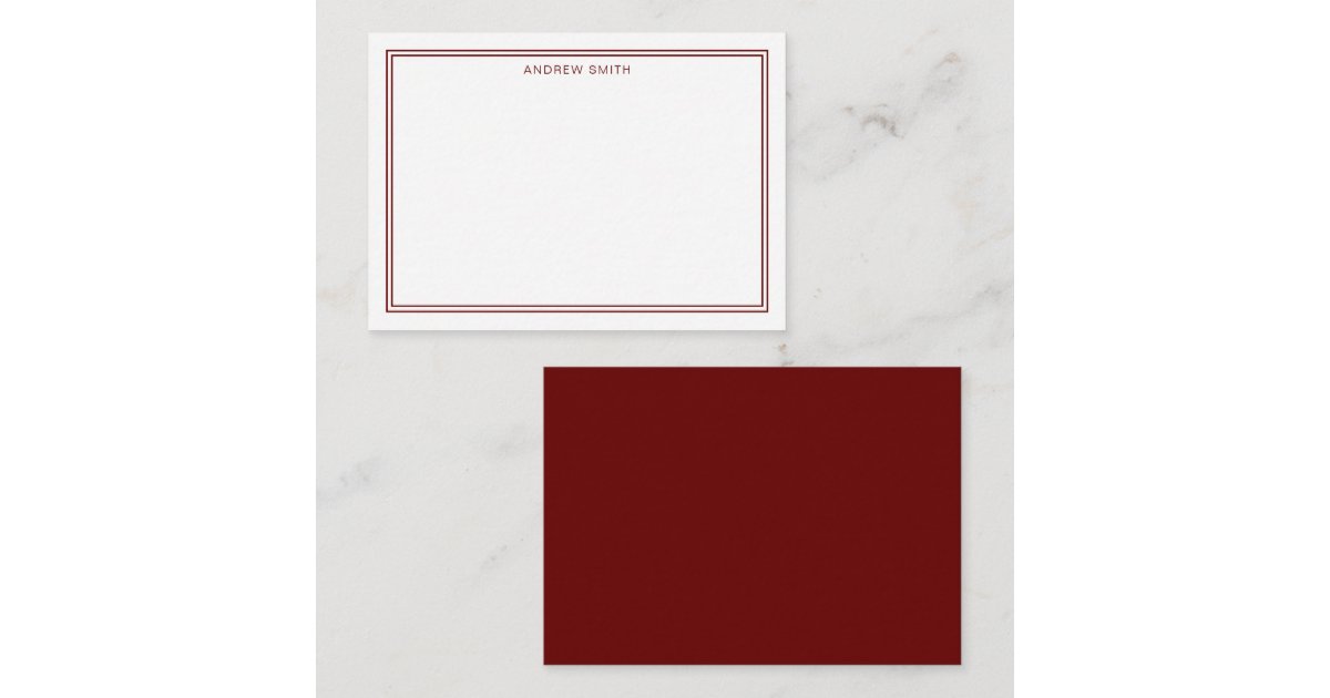 Minimalist Elegant Two Border Maroon Note Card | Zazzle