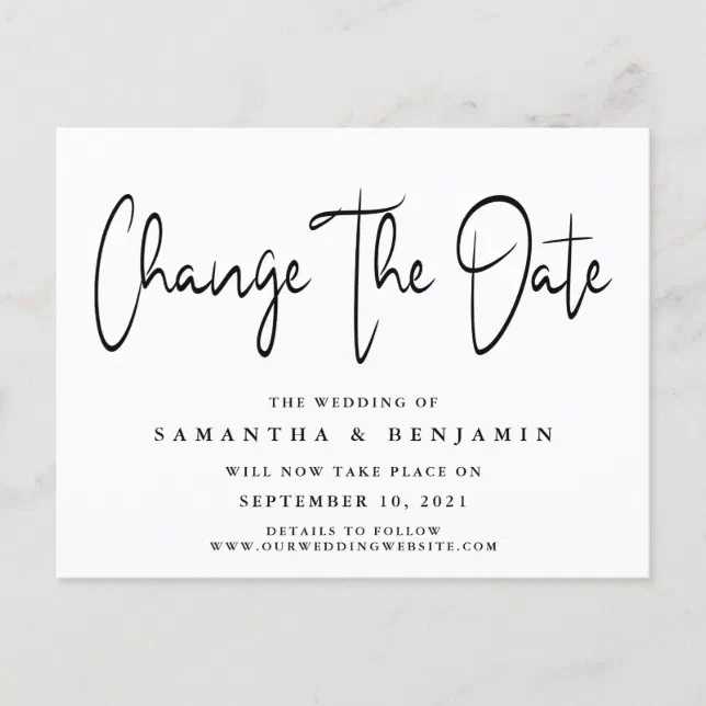 Minimalist Elegant Wedding Change The Date Announcement Postcard | Zazzle