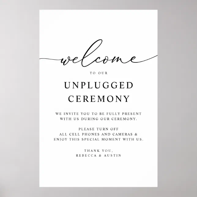 Minimalist Elegant Wedding Unplugged Ceremony Poster | Zazzle