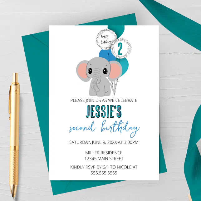 Minimalist Elephant Birthday Party Invitatoin Invitation | Zazzle