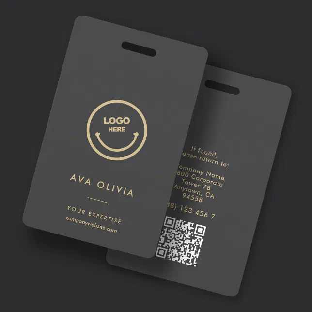 Minimalist Employee ID Card Business Logo QR Badge | Zazzle