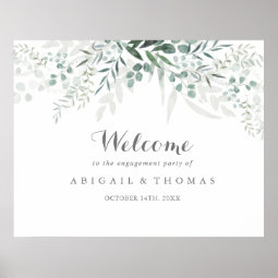 Minimalist Eucalyptus Engagement Party Welcome Poster | Zazzle